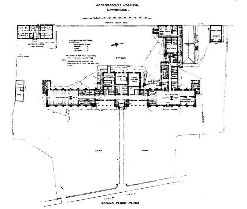 Hospital: ground floor plan of Addenbrookes Hospital. | Wellcome Collection