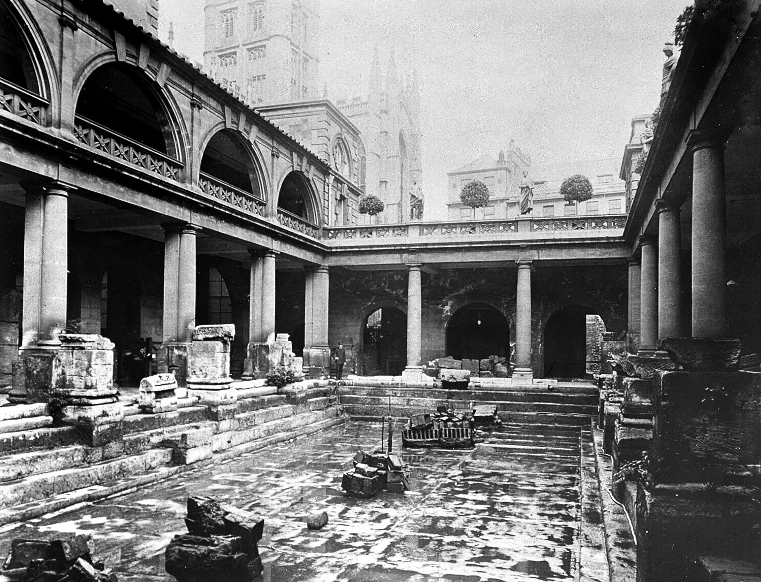 Roman baths at Bath; view of the ruins. | Wellcome Collection