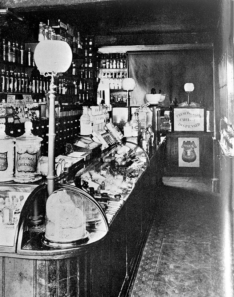 Interior of typical Victorian pharmacy | Wellcome Collection