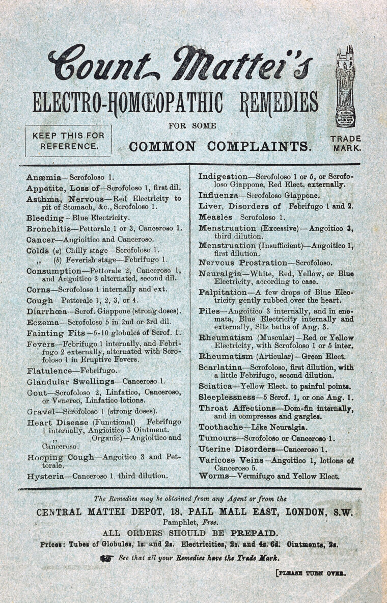 Count Mattei's famous electro-homoeopathic remedies. London: Mattei ...