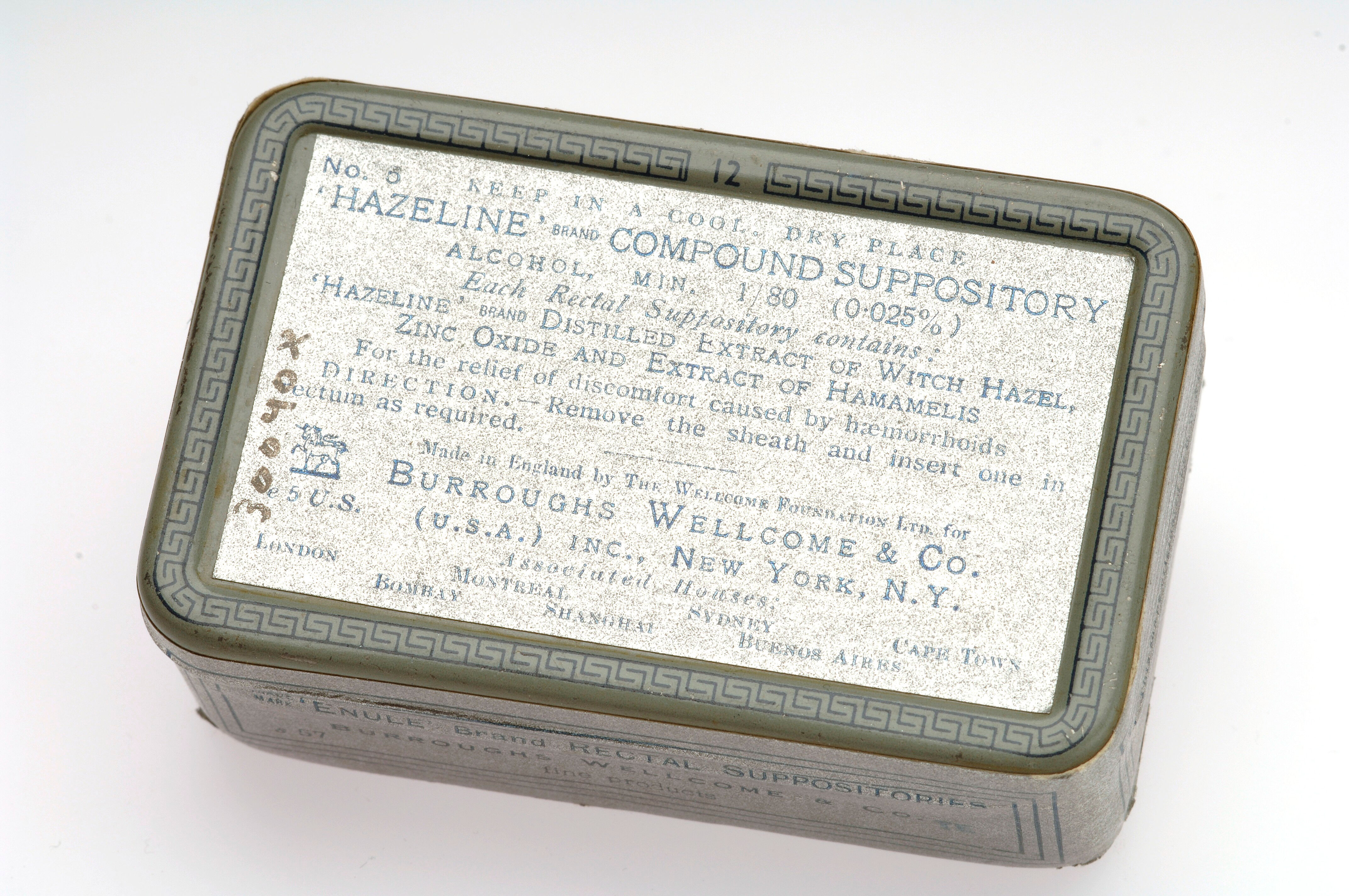 Hazeline Compound Suppository tin: Burroughs Wellcome & Co. | Wellcome ...