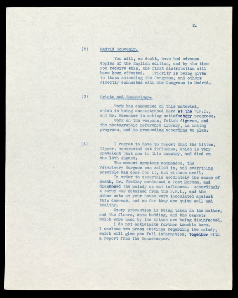 Material on the husbandry of Henry Wellcome's cats | Wellcome Collection