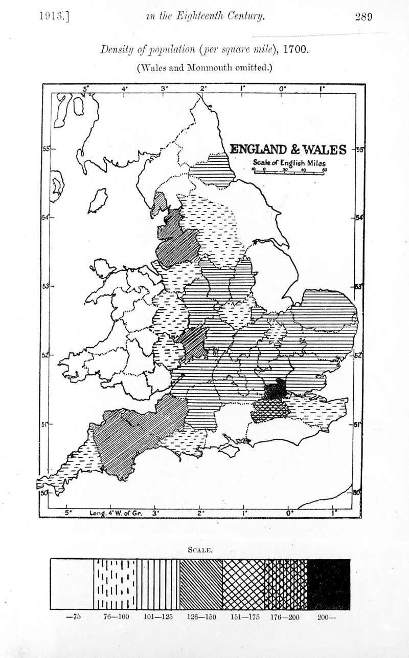 Map of England & Wales showing population, 1700s. | Wellcome Collection