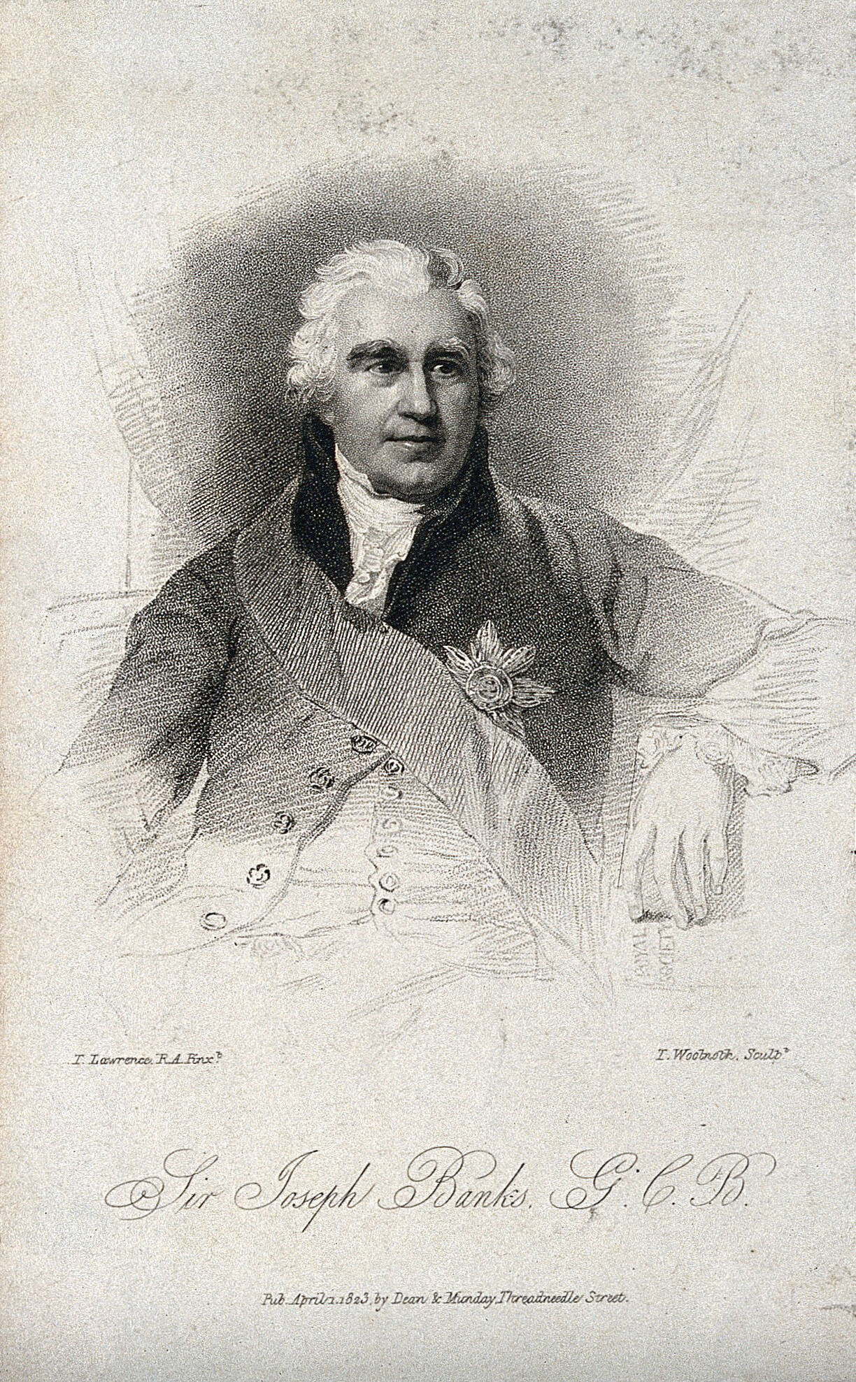 Sir Joseph Banks. Stipple engraving by T. Woolnoth, 1823, after Sir T ...