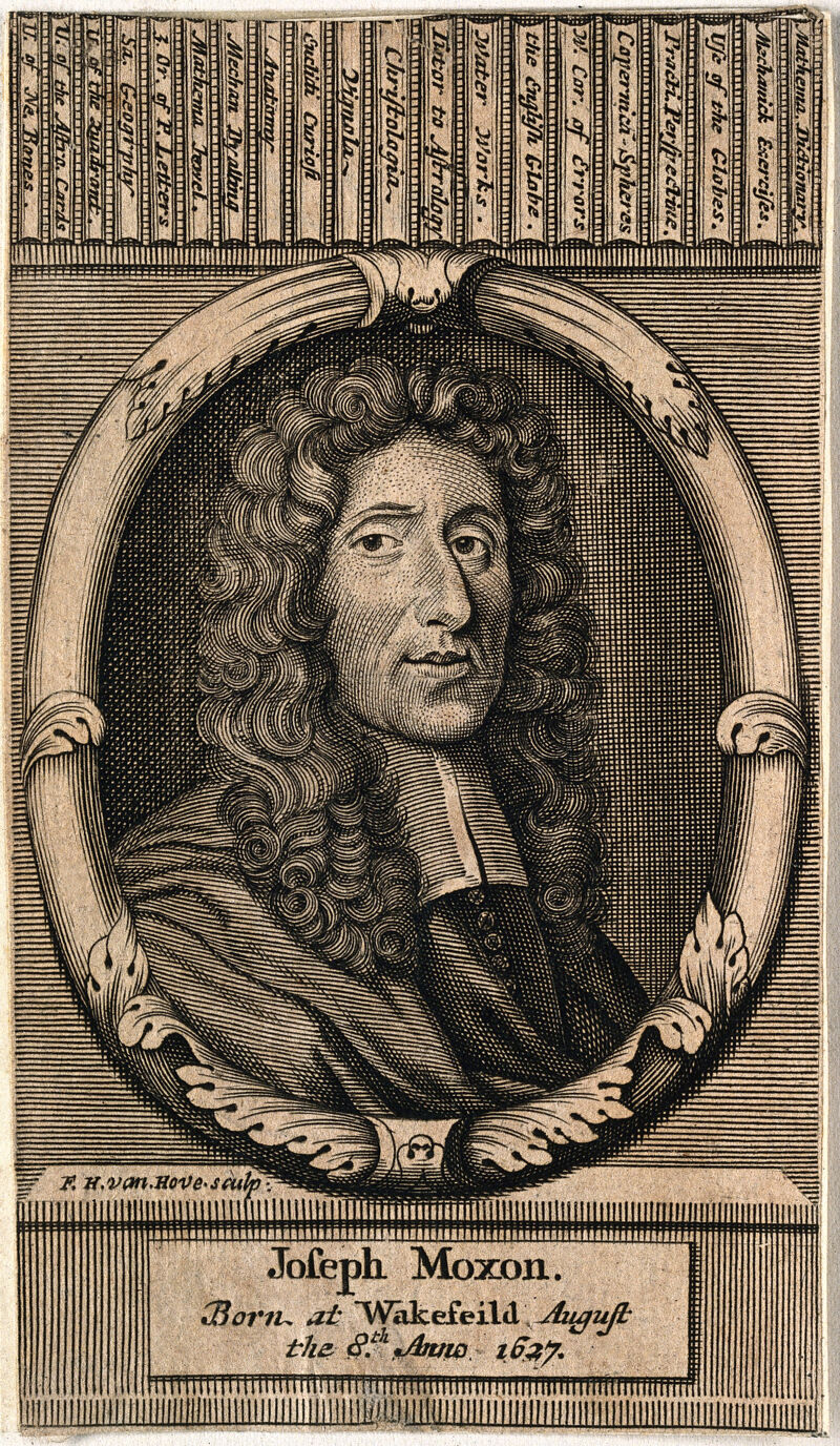 Joseph Moxon. Line engraving by F. H. van Hove, 1692. | Wellcome Collection