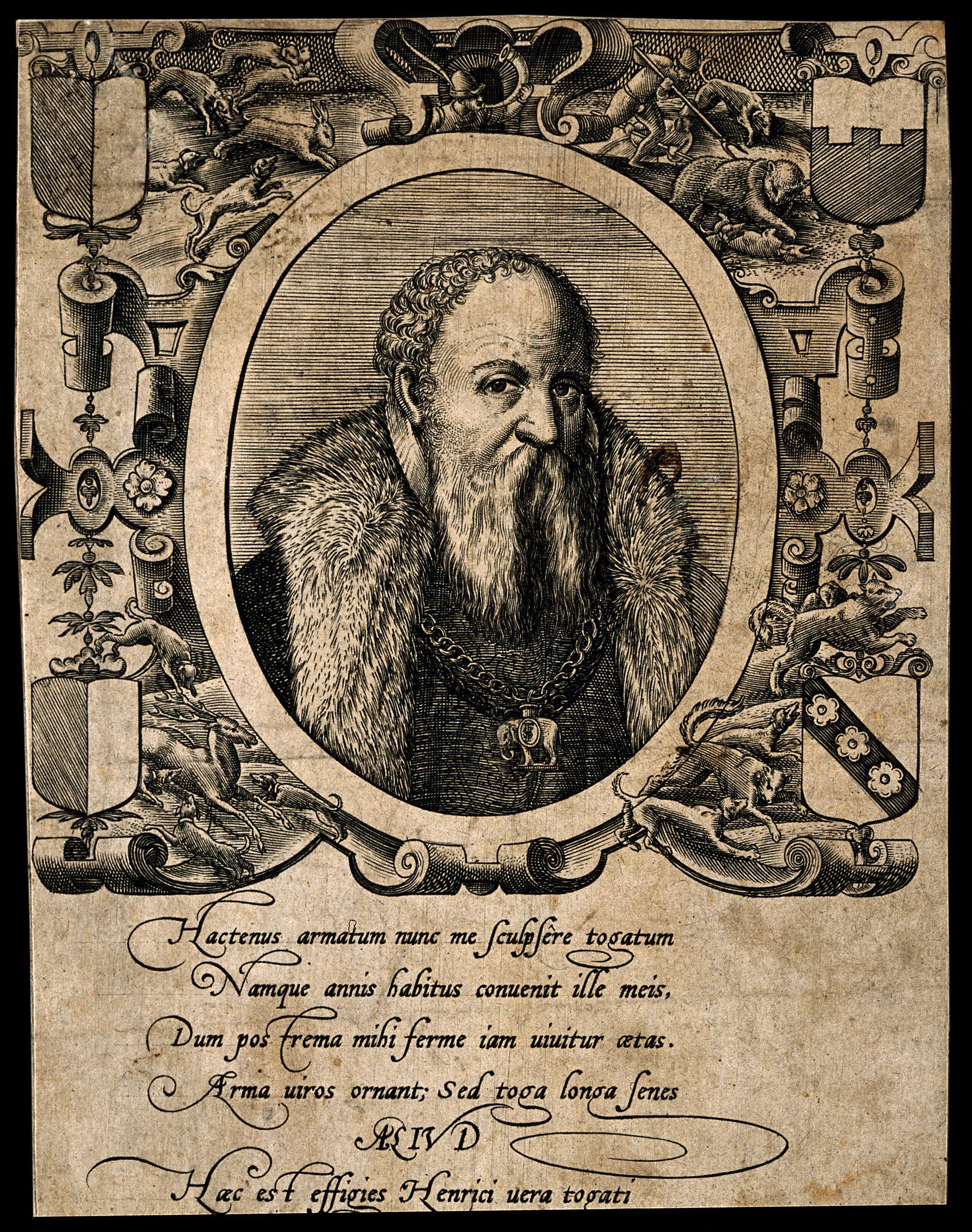 Heinrich von Rantzau. Line engraving by C. Boissens (?), 1588 ...