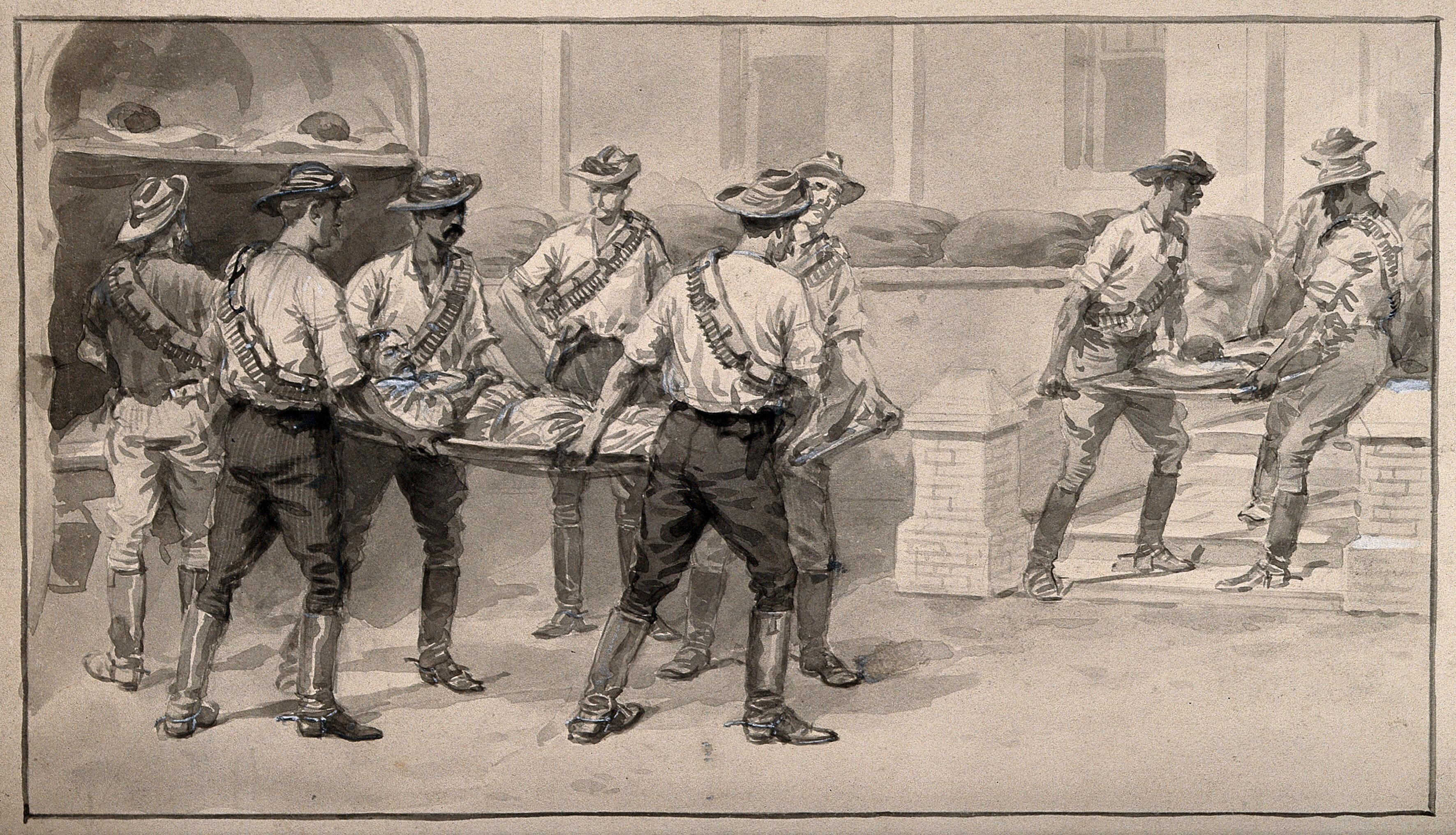 Boer War: bringing in the wounded. Watercolour sketch. | Wellcome ...