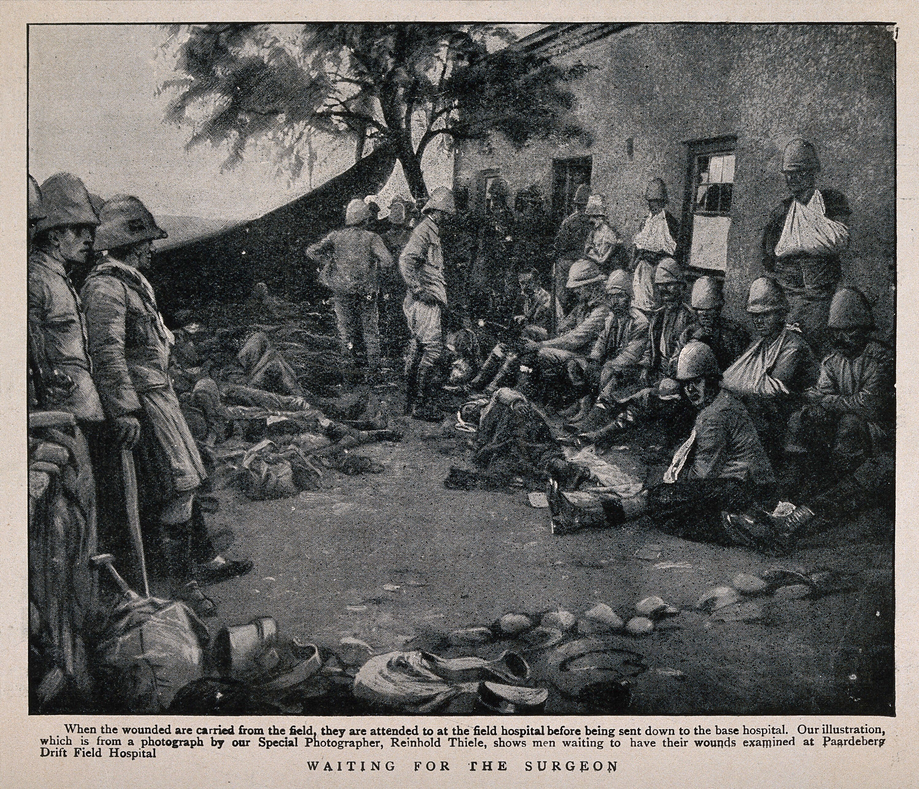 Boer War: wounded soldiers waiting outside a field hospital for ...