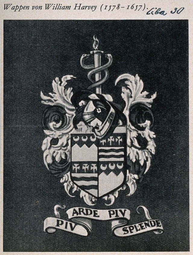 William Harvey: Coat of arms. Reproduction of an engraving. | Wellcome ...