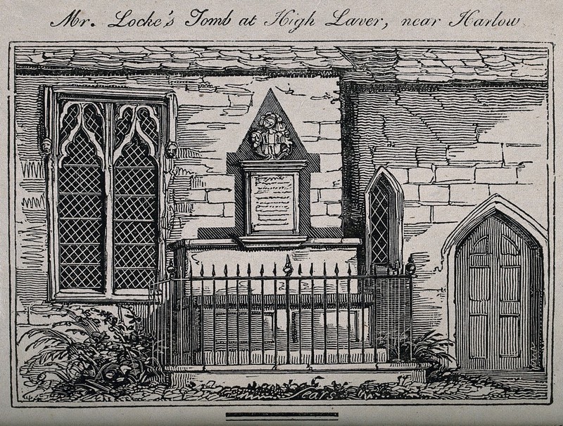 John Locke's tomb, in the parish of Laver, near Otes Manor, the house ...