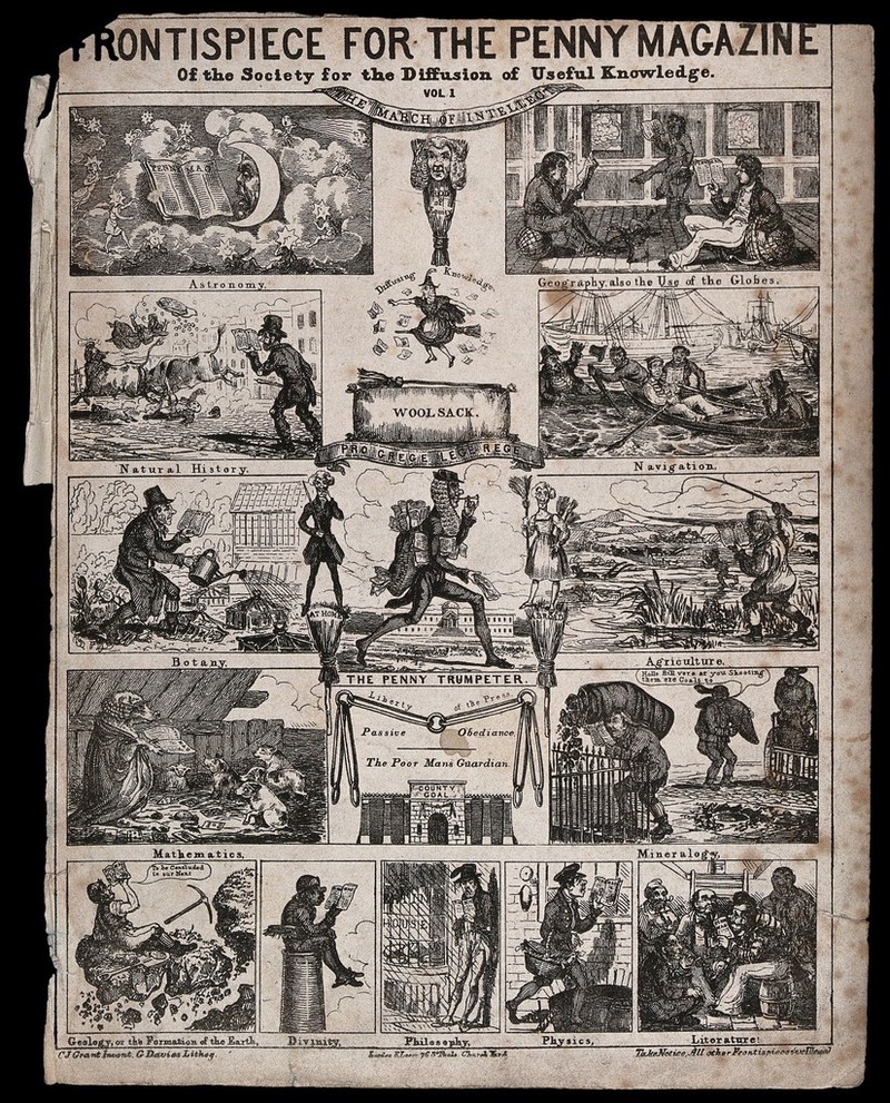 Science: the frontispiece to the Penny Magazine, with many humorous ...