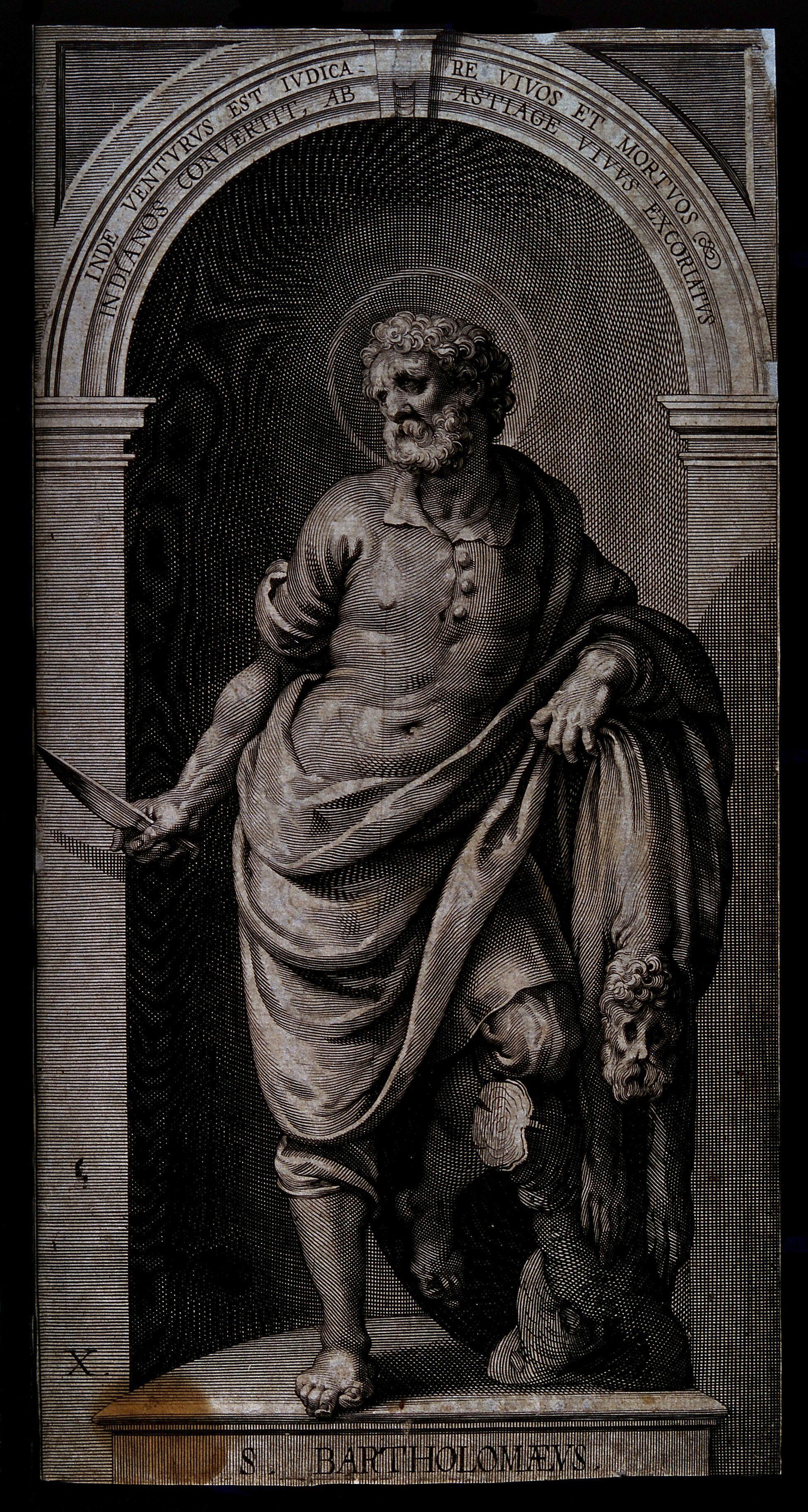 Saint Bartholomew. Line engraving. | Wellcome Collection