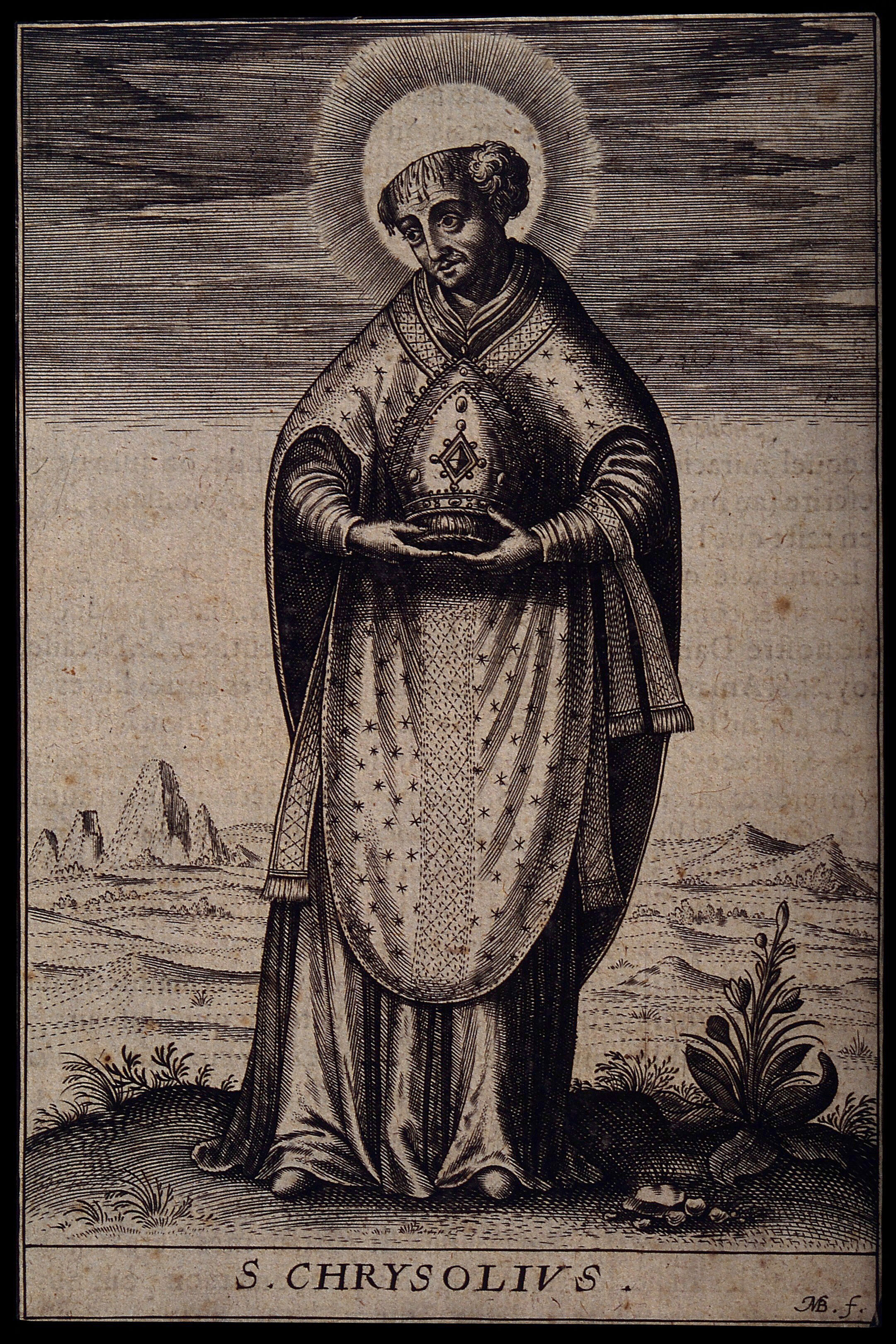 Saint Chrysolius. Engraving by M. Baes (Basse, Bassius), 1619 ...