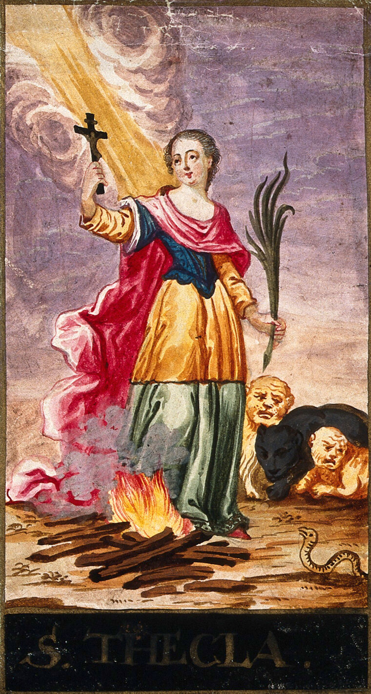 Saint Thecla. Gouache. | Wellcome Collection