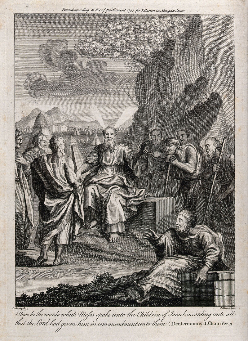 Moses speaks to his people in the land of the Moab, in the fortieth ...