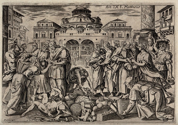 The early Christian community placing all property at the apostles ...