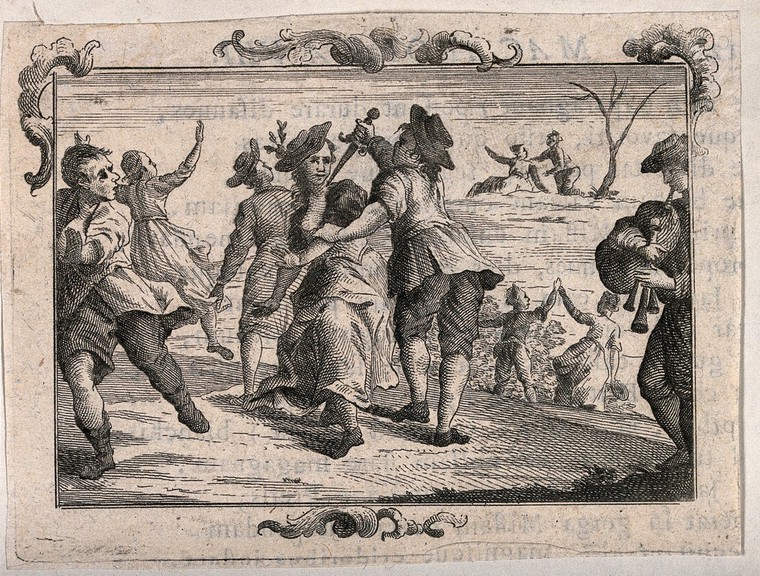 A man stabbing a young woman in the chest while they are surrounded by ...