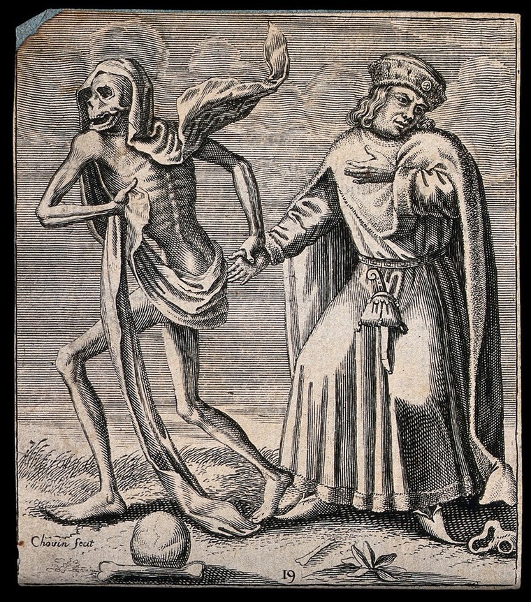 The dance of death: death and the merchant or the usurer (?). Etching ...