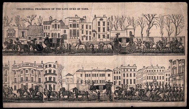 The funeral procession of the Duke of York in 1827. Wood engraving ...