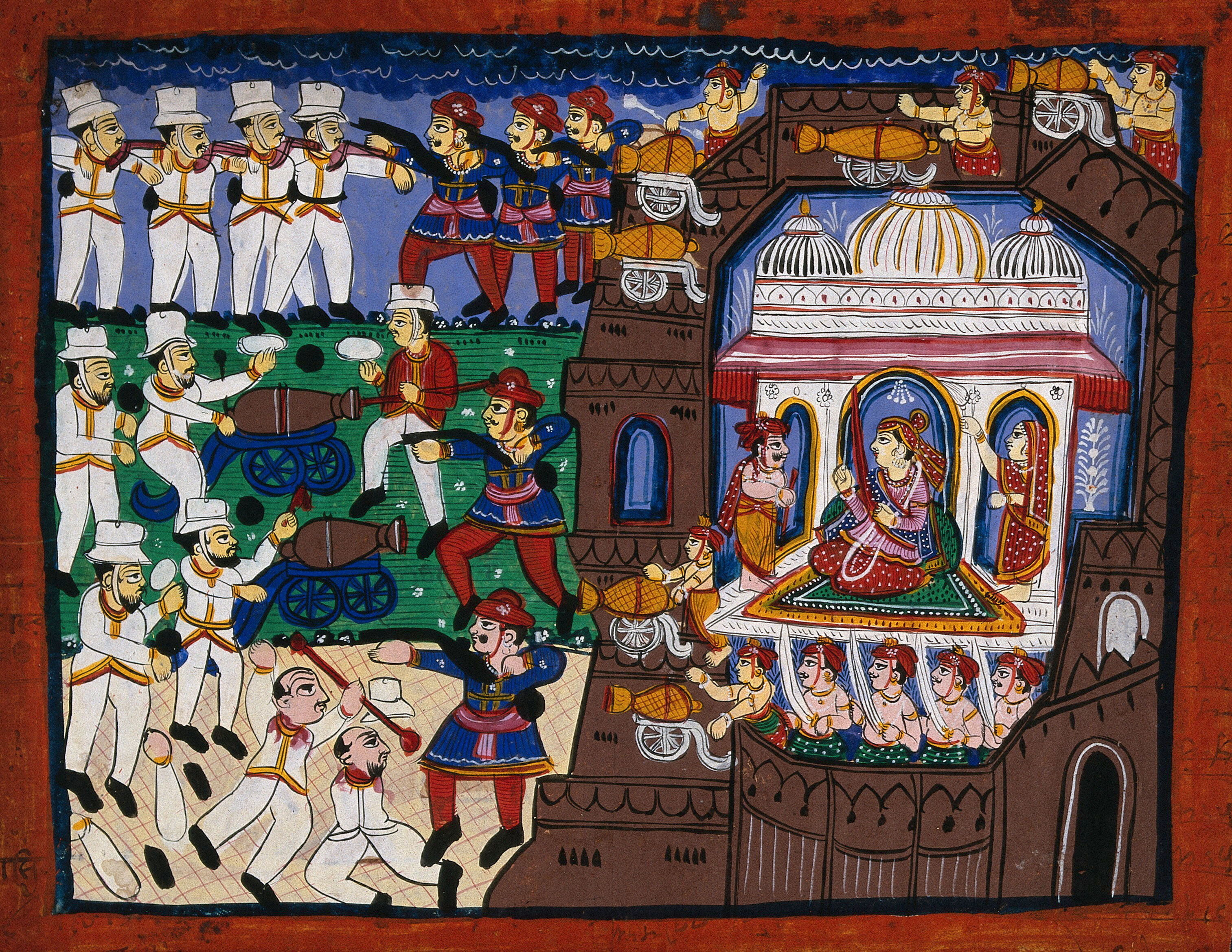 A ruler defending a fortress from the invading British. Gouache drawing ...