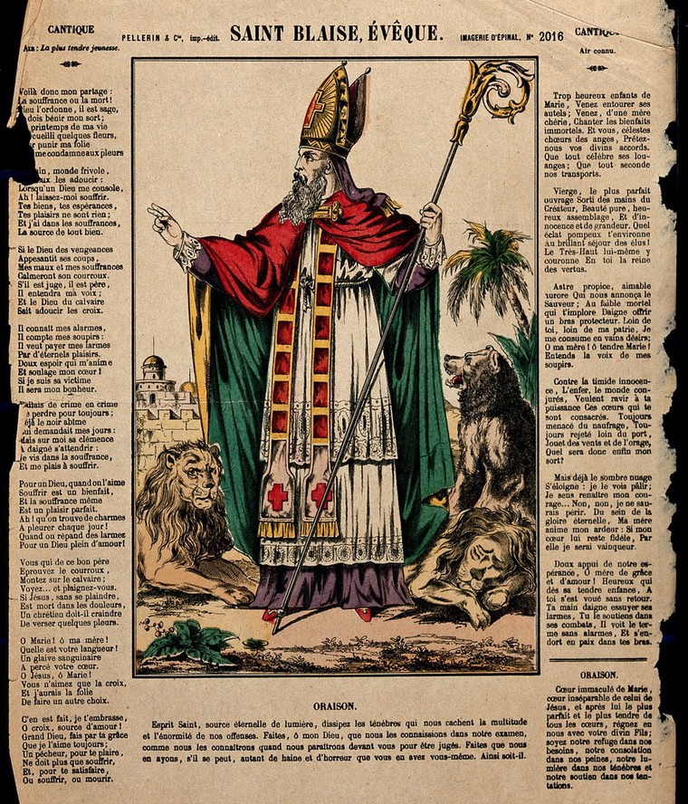 Saint Blaise. Coloured lithograph (?). | Wellcome Collection