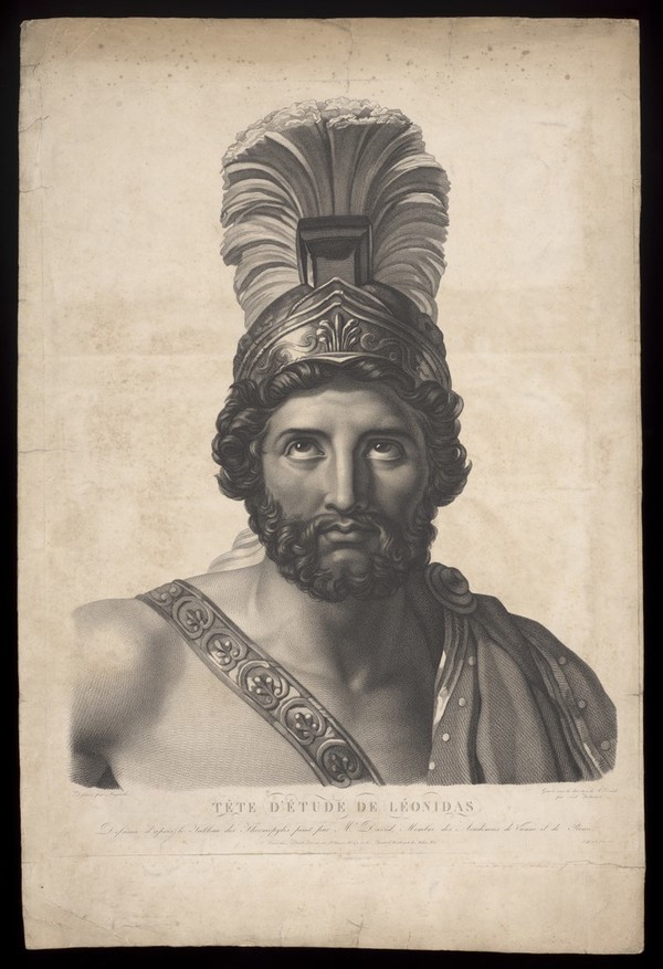 Leonidas at Thermopylae. Crayon manner print by N. Bertrand, 1821 ...
