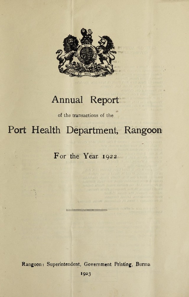 Annual report of the Port Health Officer, Rangoon. | Wellcome Collection